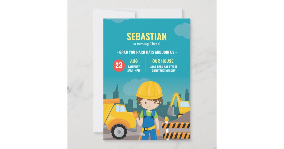 Construction Birthday Invitation Excavator | Zazzle