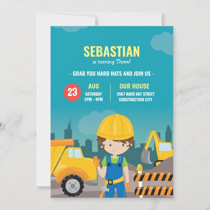 Construction Birthday Invitation Excavator | Zazzle.com