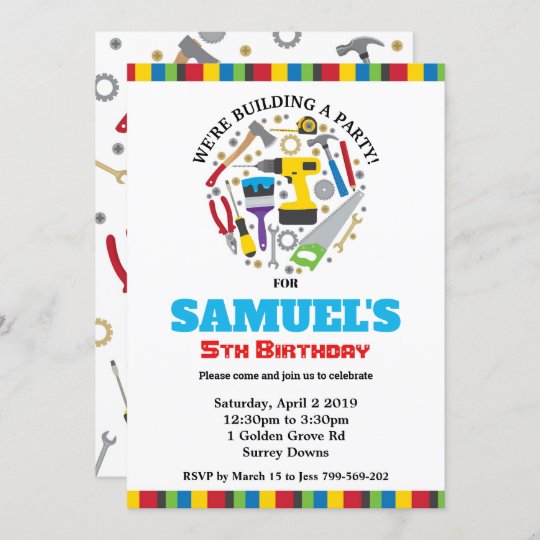 Construction Birthday Invitations Tools Party Boys | Zazzle.com