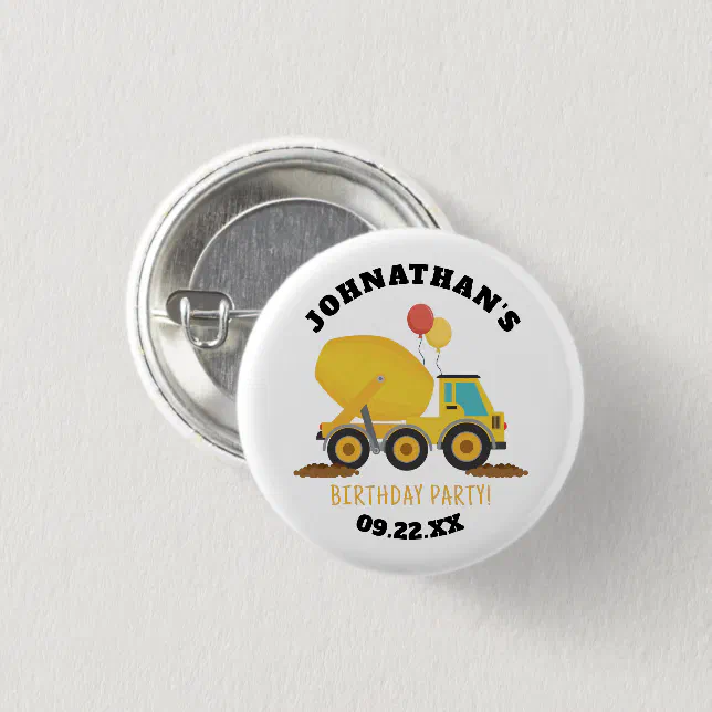 Construction Birthday Party Button | Zazzle