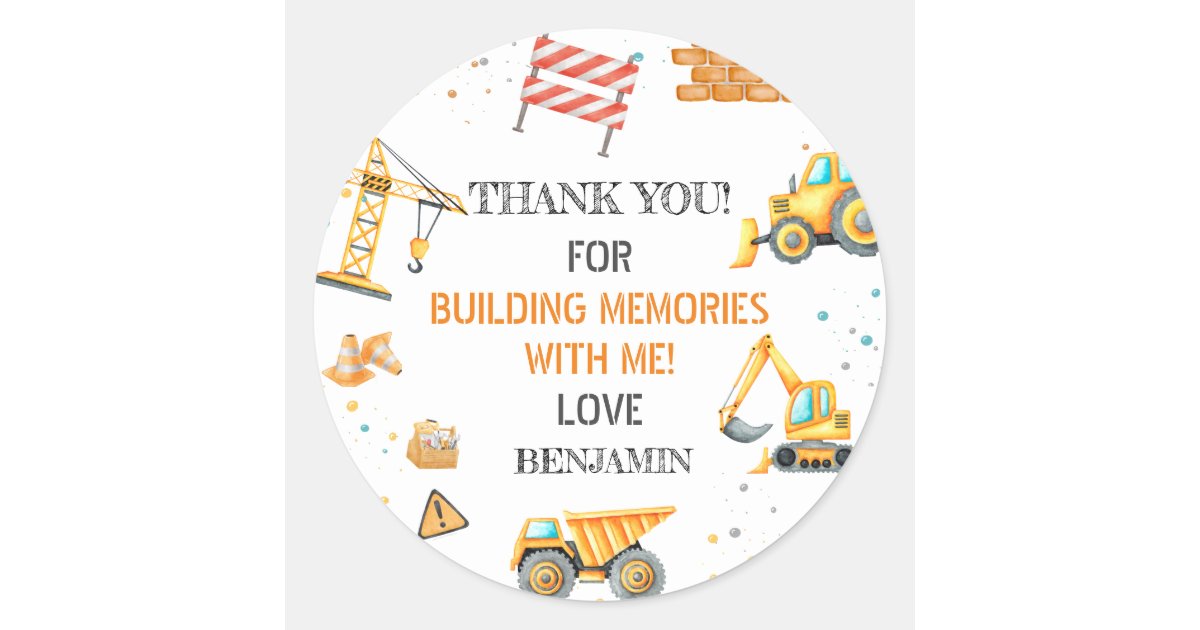 Construction Birthday party Classic Round Sticker | Zazzle