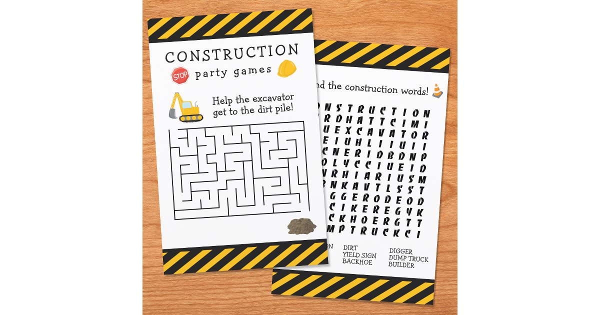 Construction Birthday Party Kid Boy Activity Sheet | Zazzle