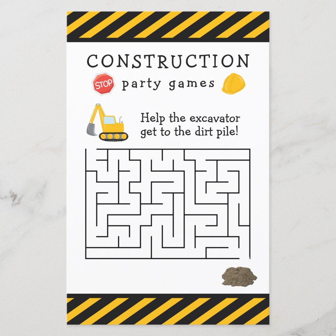 Construction Birthday Party Kid Boy Activity Sheet | Zazzle