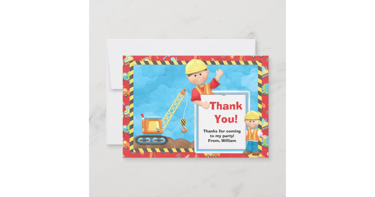 Construction Birthday Party Thank You Zazzle