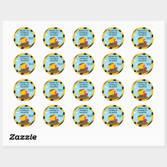 Construction Birthday Party Thank You Stickers | Zazzle
