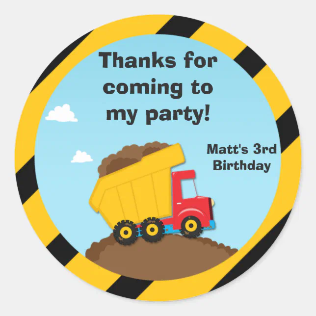 Construction Birthday Party Thank You Stickers | Zazzle