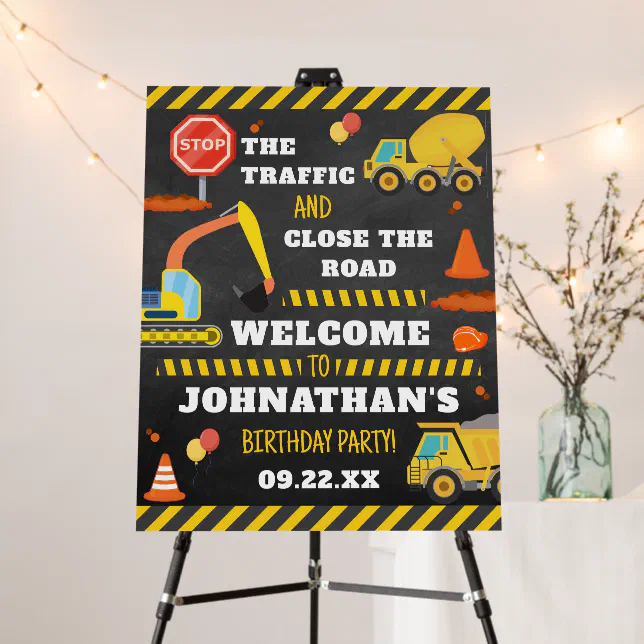 Construction Birthday Party Welcome Foam Board | Zazzle