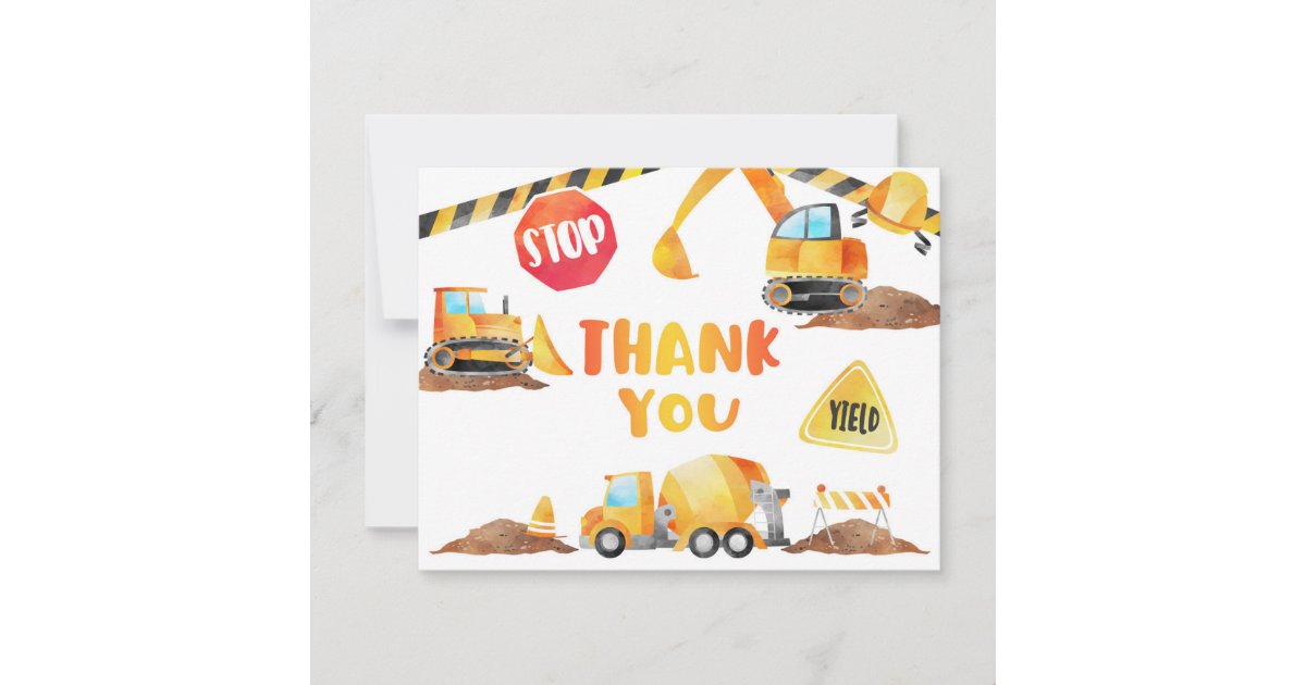 Construction Birthday Thank You Card - WH | Zazzle