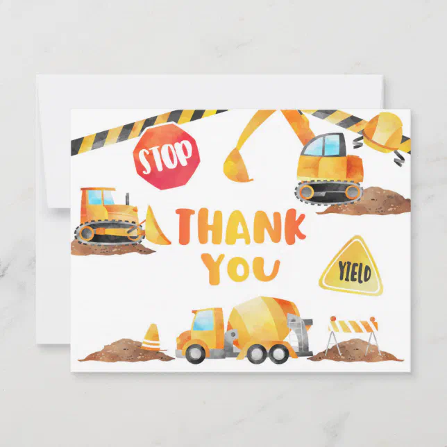 Construction Birthday Thank You Card - WH | Zazzle