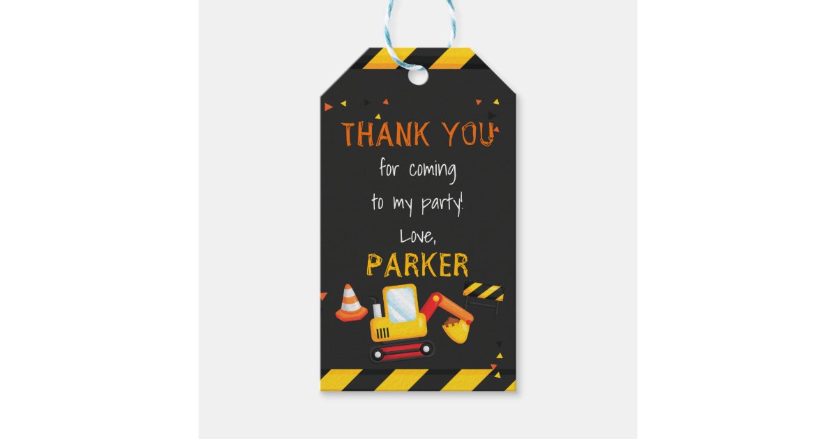 Construction Birthday Thank You Chalkboard Gift Tags | Zazzle