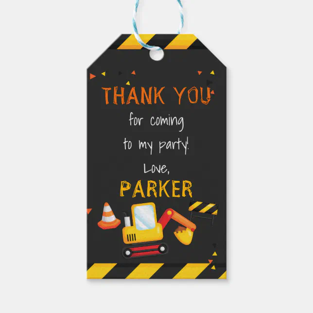 Construction Birthday Thank You Chalkboard Gift Tags | Zazzle