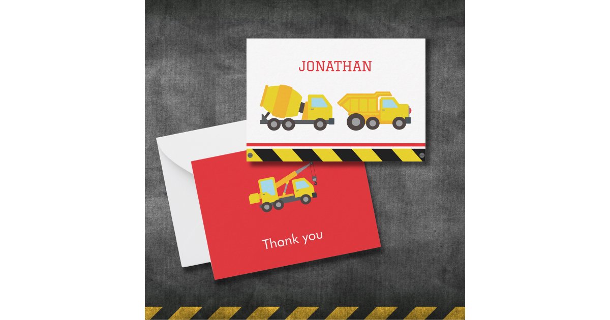Construction birthday thank you note card | Zazzle