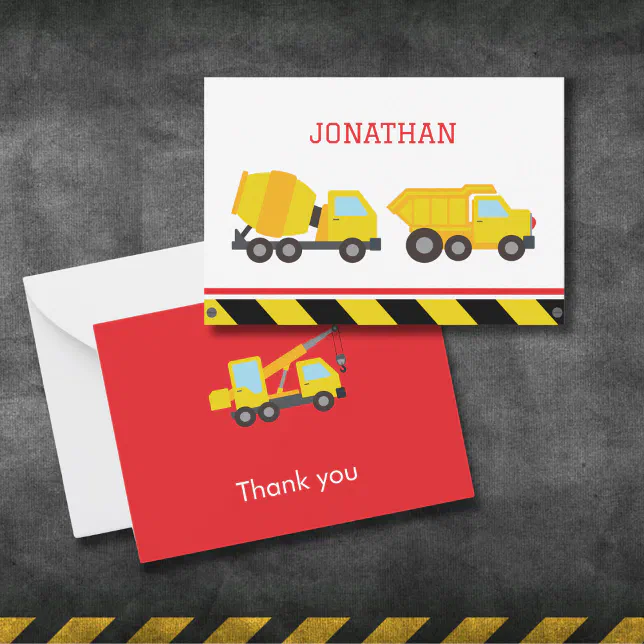 Construction birthday thank you note card | Zazzle