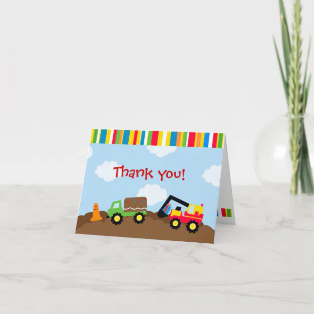 Construction Birthday Thank you note cards | Zazzle