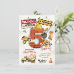 Construction Birthday Turning Five Wrecking Ball Invitation | Zazzle