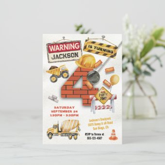 Construction Birthday Turning Four Wrecking Ball Invitation | Zazzle