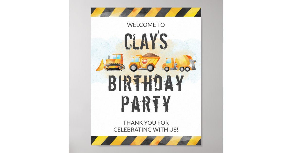Construction Birthday Welcome 1st Birthday Poster | Zazzle