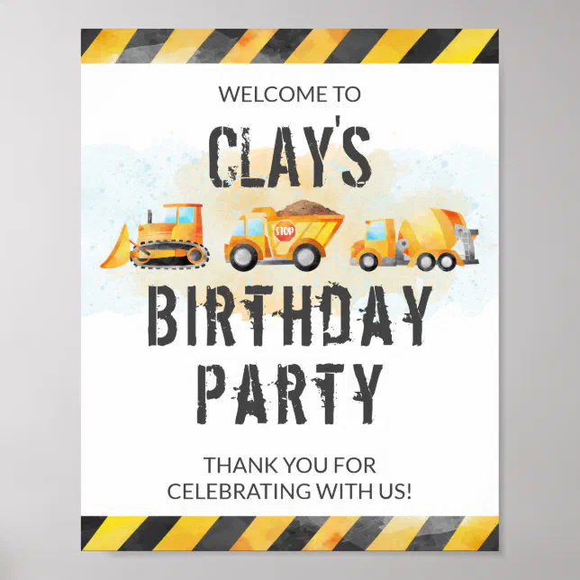 Construction Birthday Welcome 1st Birthday Poster | Zazzle