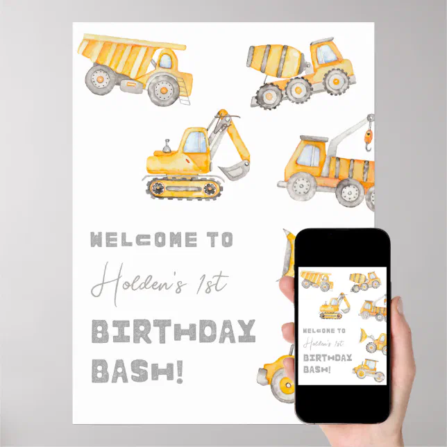 Construction Birthday Welcome Poster | Zazzle