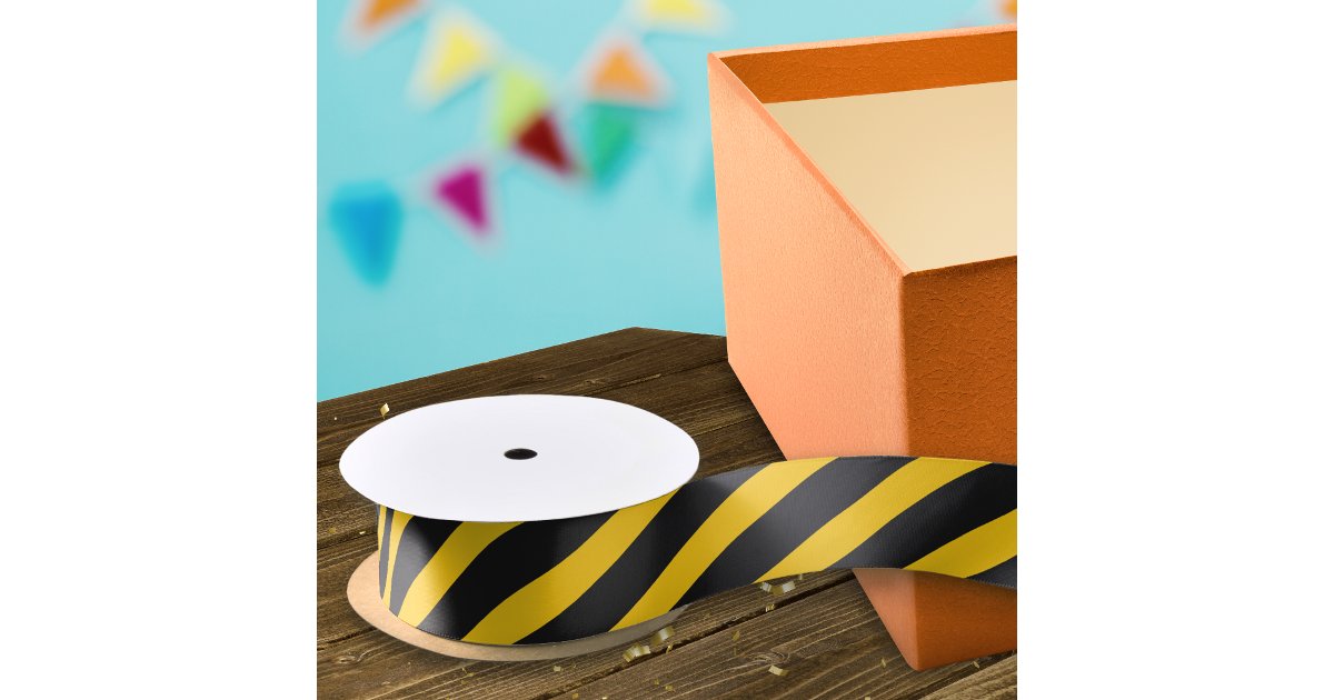 Construction Birthday Yellow and Black Striped Satin Ribbon | Zazzle