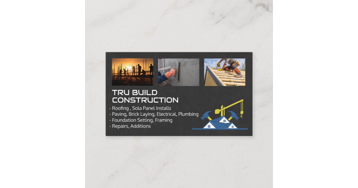 Construction Blue Collar | General Contractor Business Card | Zazzle
