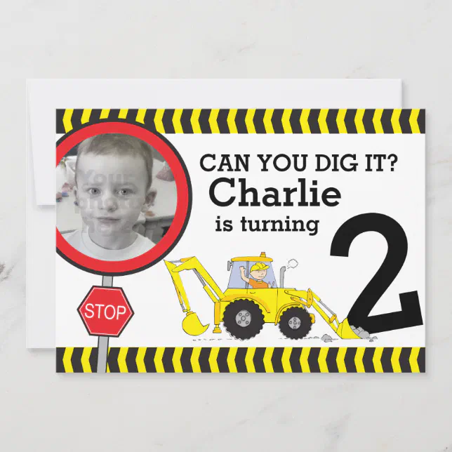 Construction boys 2nd birthday party invitation | Zazzle