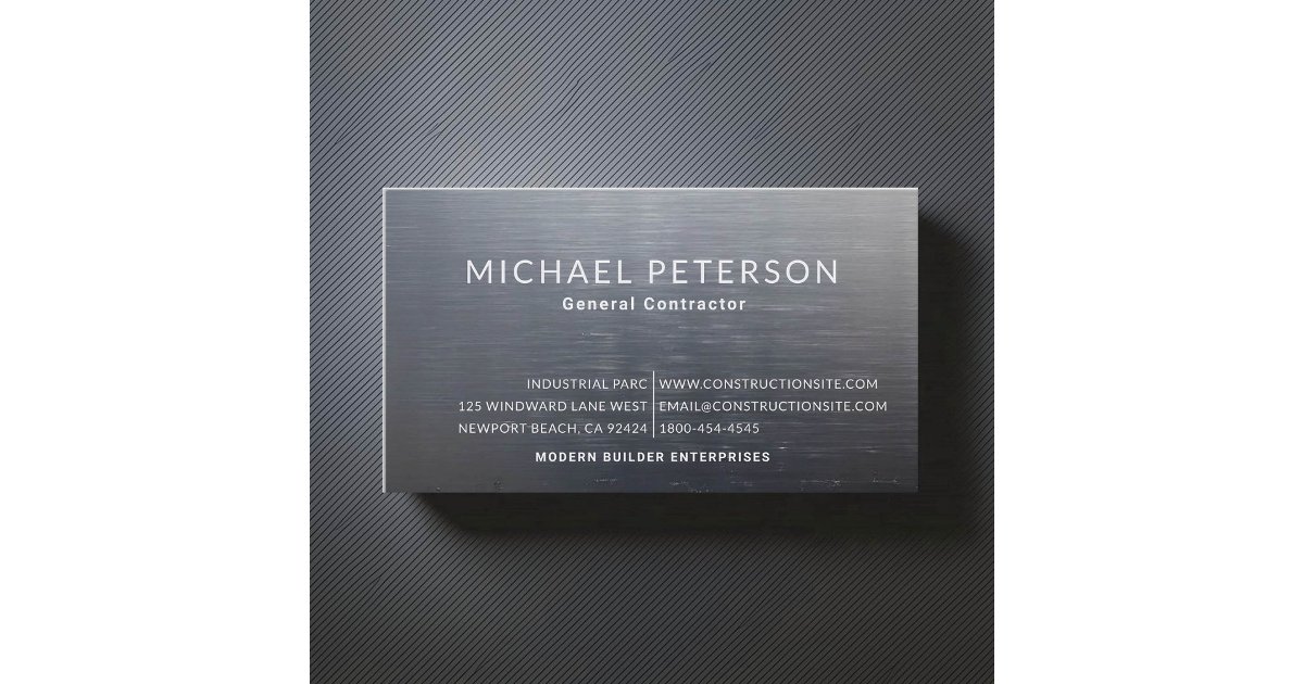 Construction Builder Developer Brushed Steel Dark Business Card | Zazzle
