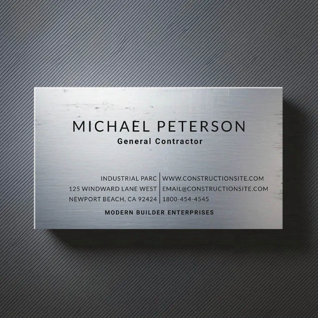 Construction Builder Developer Brushed Steel Metal Business Card | Zazzle