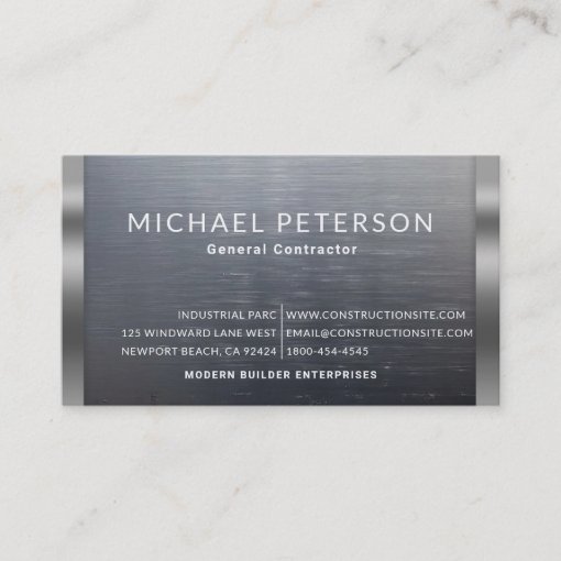 Construction Builder Developer Modern Dark Steel Business Card | Zazzle