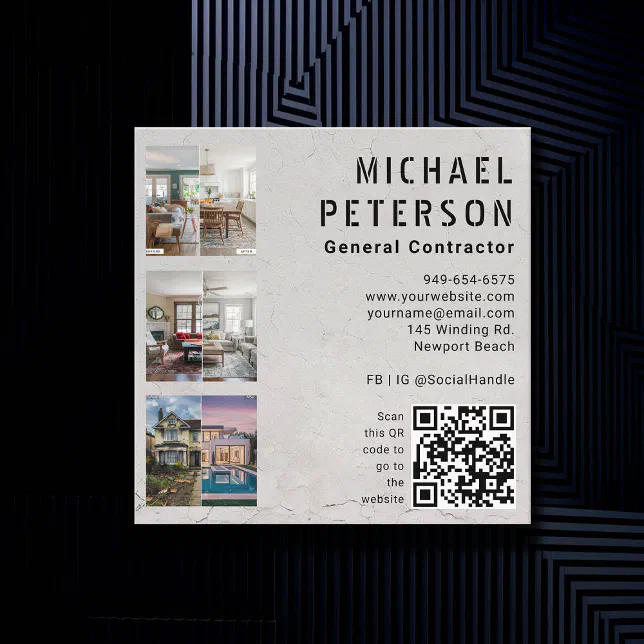 Construction Builder Developer QR Code 3 Photos Square Business Card ...