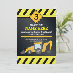 Construction Builder Digger Truck Birthday Party Invitation | Zazzle