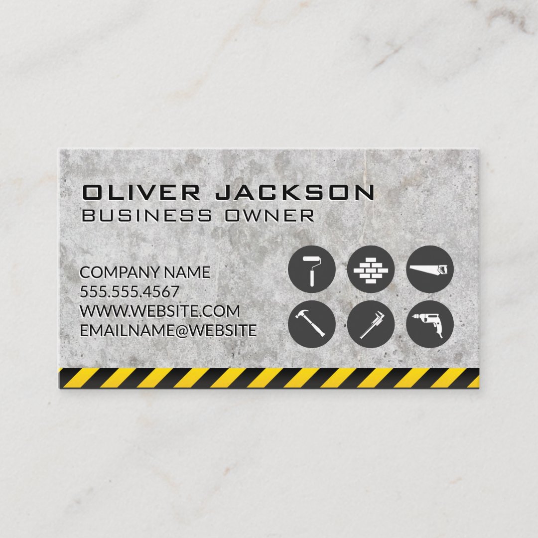 Construction | Builder Tools | Concrete Caution Business Card | Zazzle