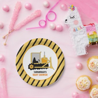 Construction Bulldozer Baby Shower Paper Plate | Zazzle