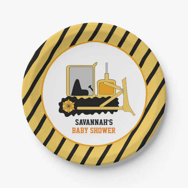 Construction Bulldozer Baby Shower Paper Plate | Zazzle