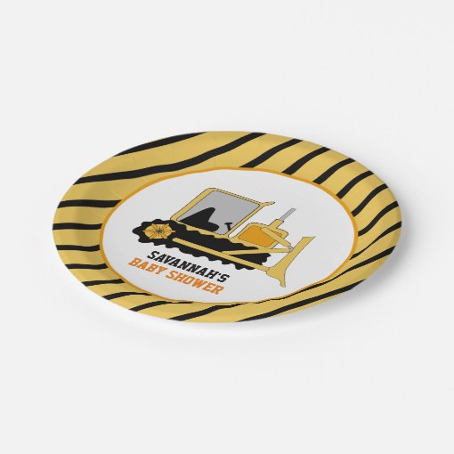 Construction Bulldozer Baby Shower Paper Plate | Zazzle