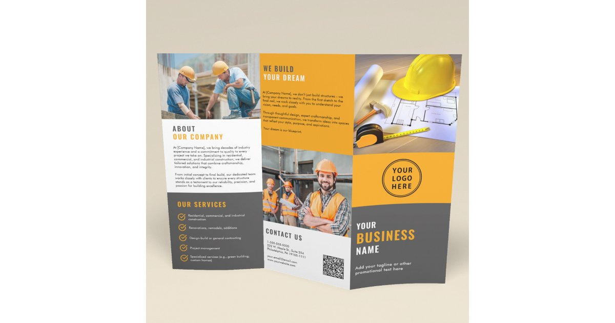 Construction Business Logo QR Code Promotional Brochure | Zazzle
