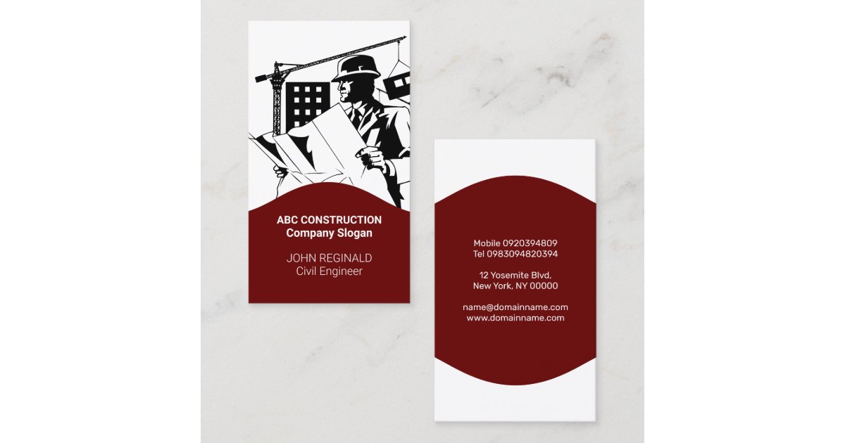 Construction Business Maroon Business Card | Zazzle