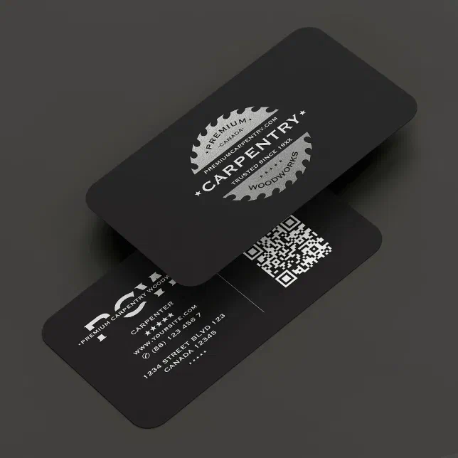 Construction Carpenter Black Silver Saw Modern Business Card | Zazzle