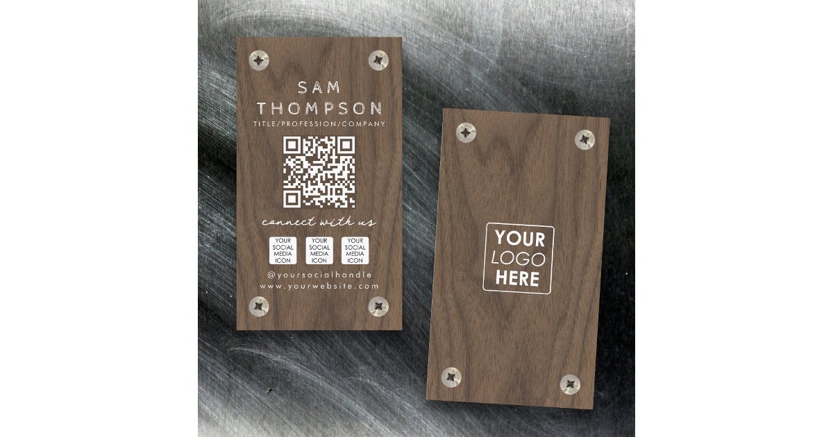 Construction Carpenter Wood Logo QR Code Social Business Card | Zazzle