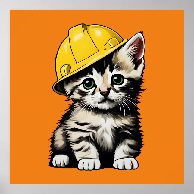 Construction Cat Poster | Zazzle