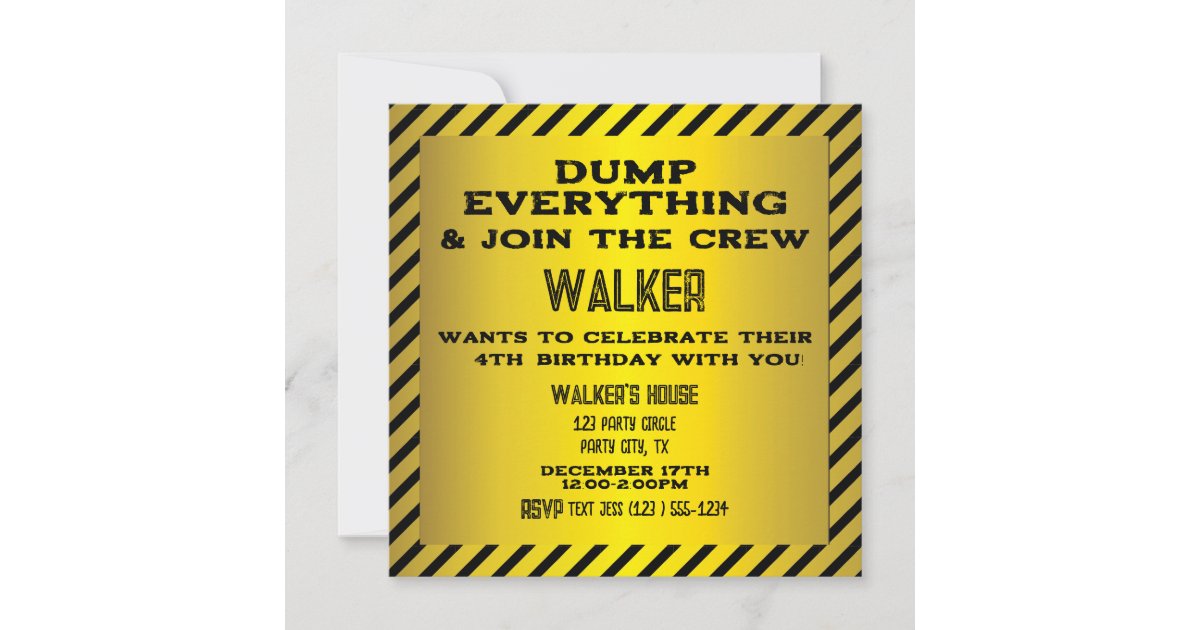 Construction Caution Sign Birthday Invitation | Zazzle