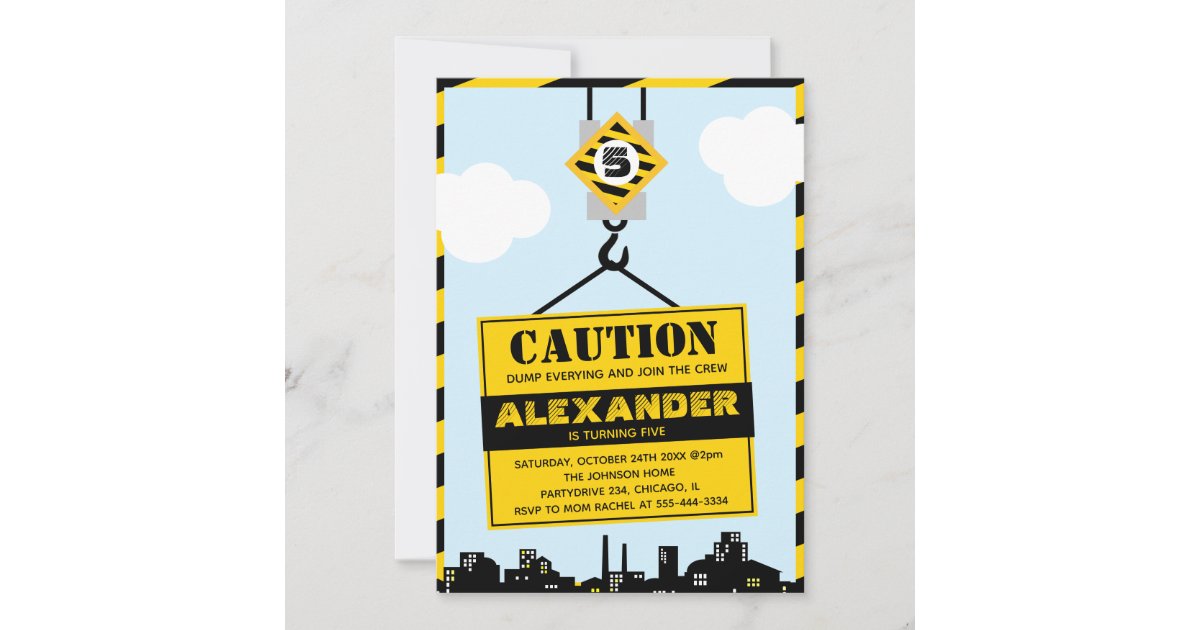 Construction Caution Sign Boy Birthday Party Invitation | Zazzle