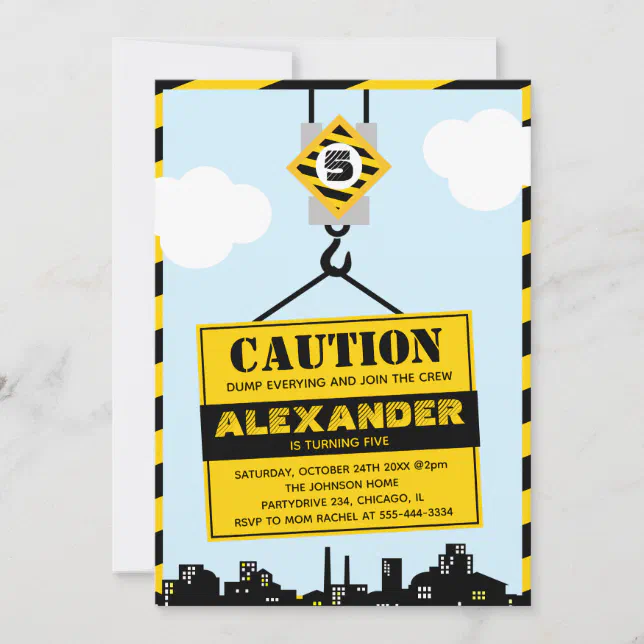 Construction Caution Sign Boy Birthday Party Invitation | Zazzle