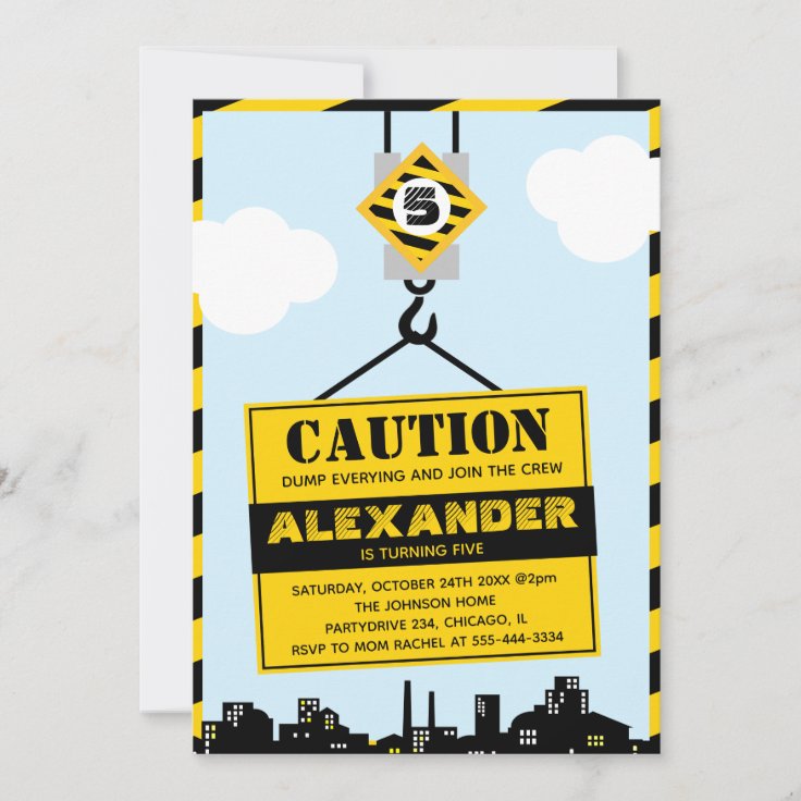 Construction Caution Sign Boy Birthday Party Invitation | Zazzle