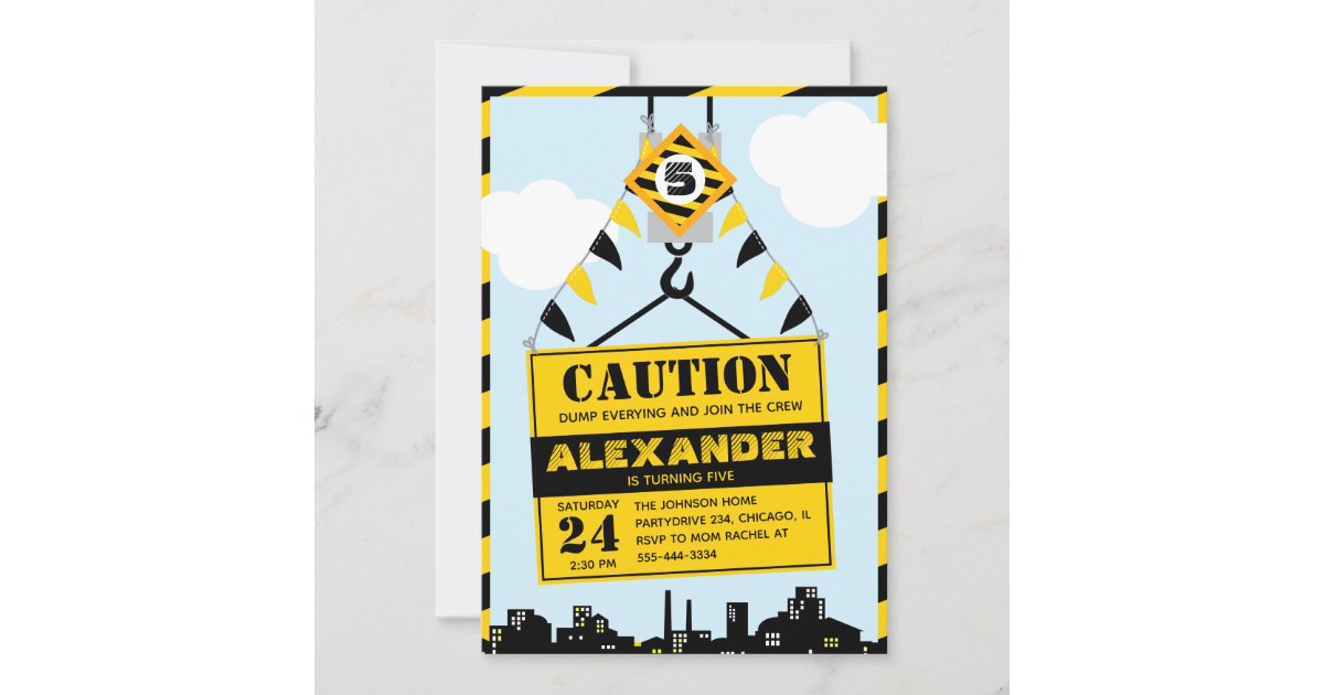 Construction Caution Sign Boy Birthday Party Invitation | Zazzle