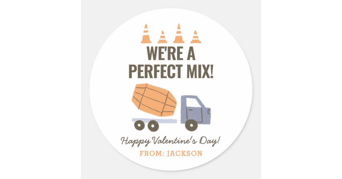 Construction Cement Mixer Kids Classroom Valentine Classic Round ...