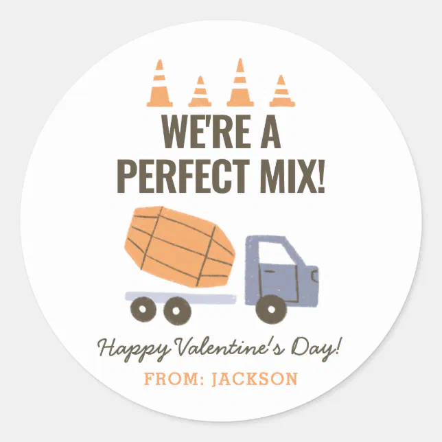 Construction Cement Mixer Kids Classroom Valentine Classic Round ...