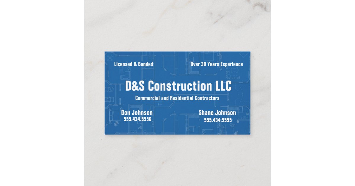 Construction Company Blueprint Business Card | Zazzle