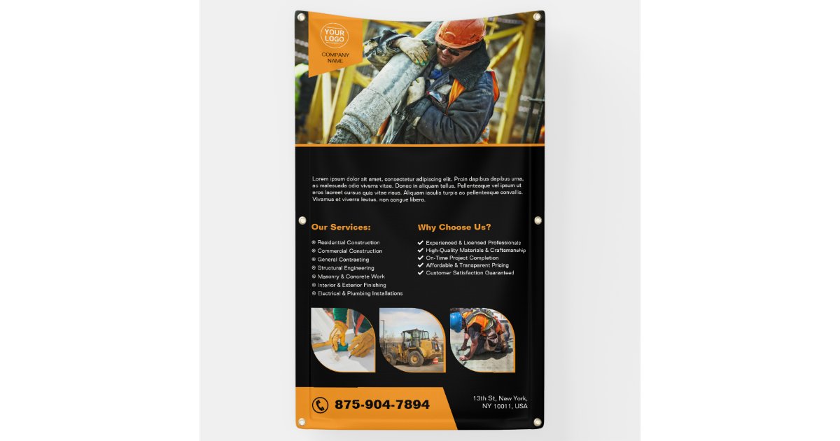 Construction Company Custom Banner | Zazzle