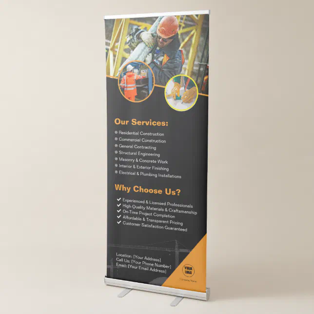 Construction Company Vertical Retractable Banner | Zazzle